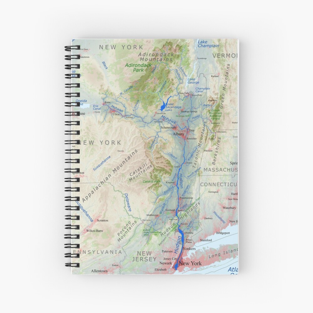"Hudson River Watershed Map - Labeled" Spiral Notebook for Sale by ...