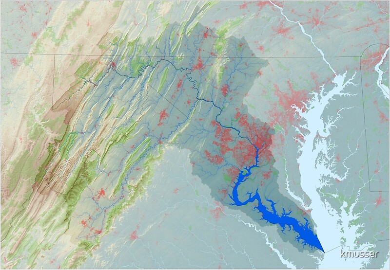 "Potomac River Watershed Map - Modified Landscape" by kmusser | Redbubble