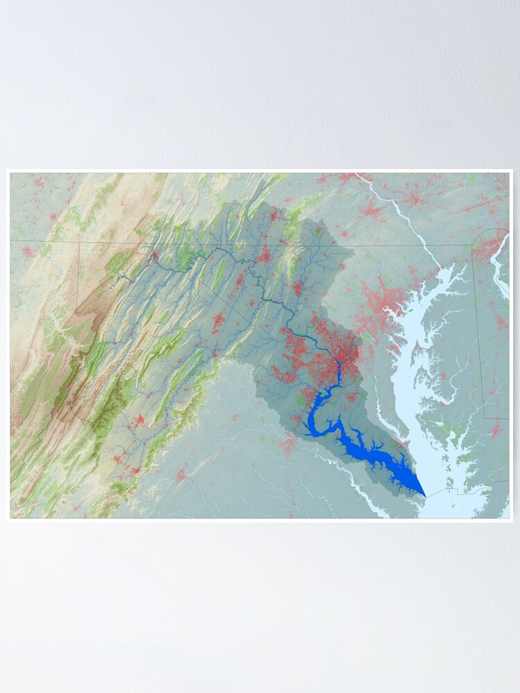 "Potomac River Watershed Map - Modified Landscape" Poster for Sale by ...