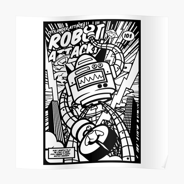 "Robot Attack Comic Style" Poster by sedunas | Redbubble