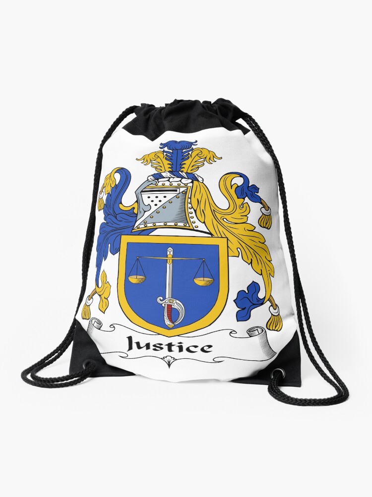 "Justice Coat of Arms / Justice Family Crest" Drawstring Bag for Sale ...