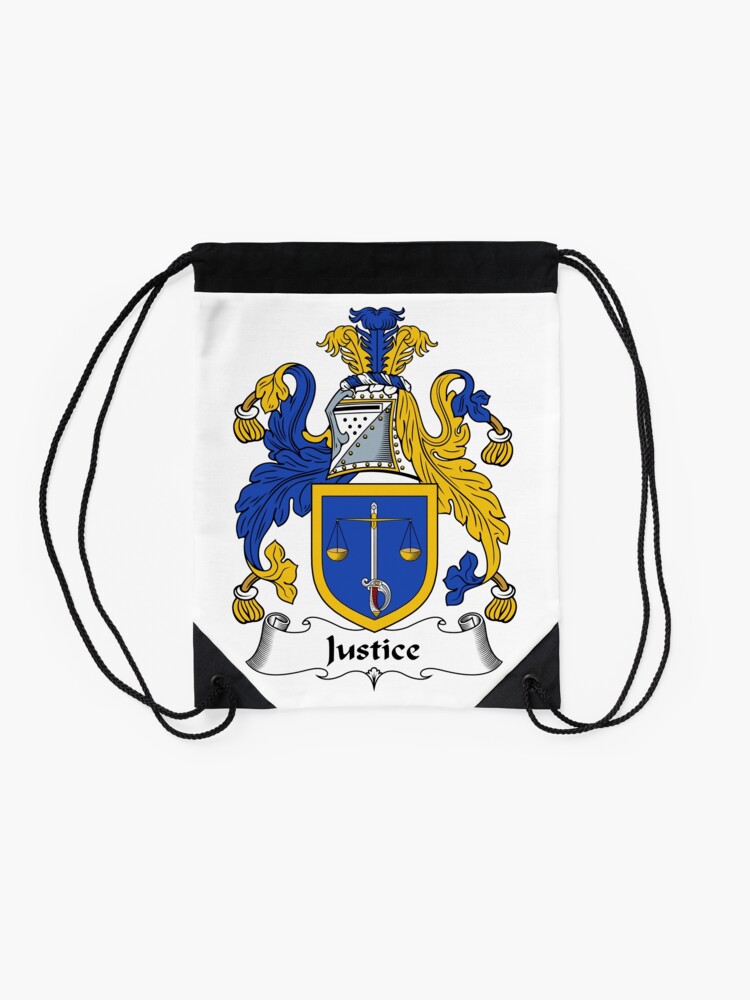 "Justice Coat of Arms / Justice Family Crest" Drawstring Bag for Sale ...