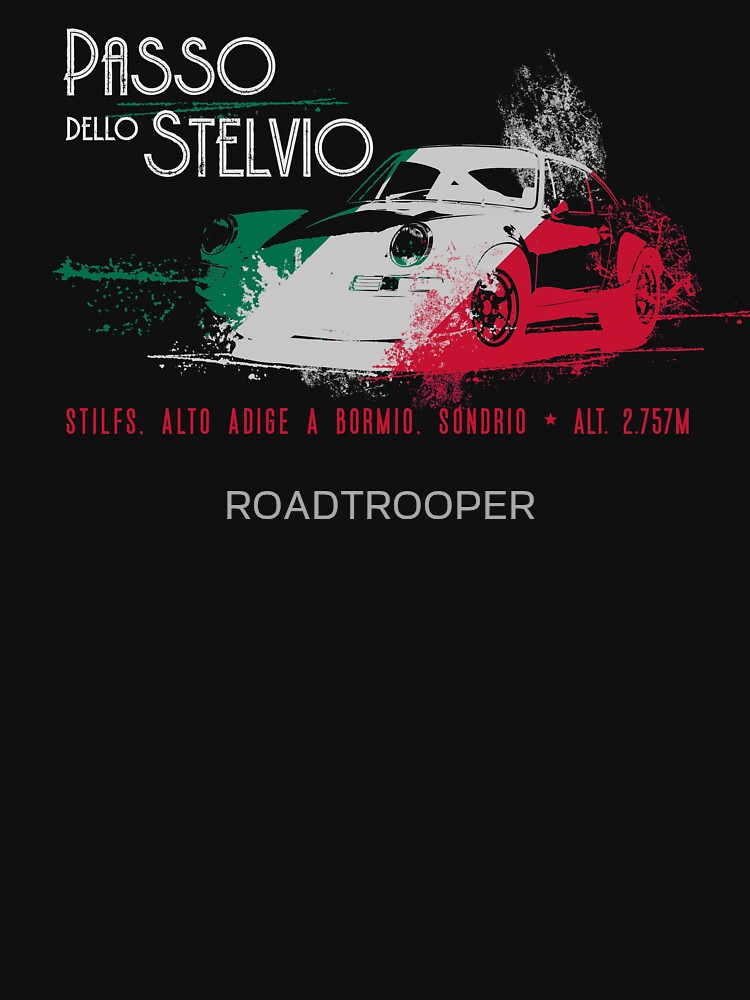 "Stelvio Pass Italy Classic Car T-Shirt + Sticker" T-shirt by ...
