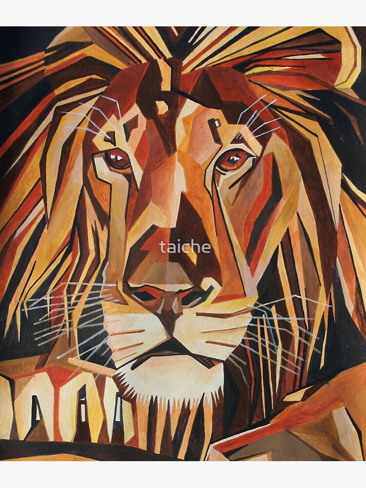 "Relaxed Lion Portrait in Cubist Style" Framed Art Print for Sale by ...