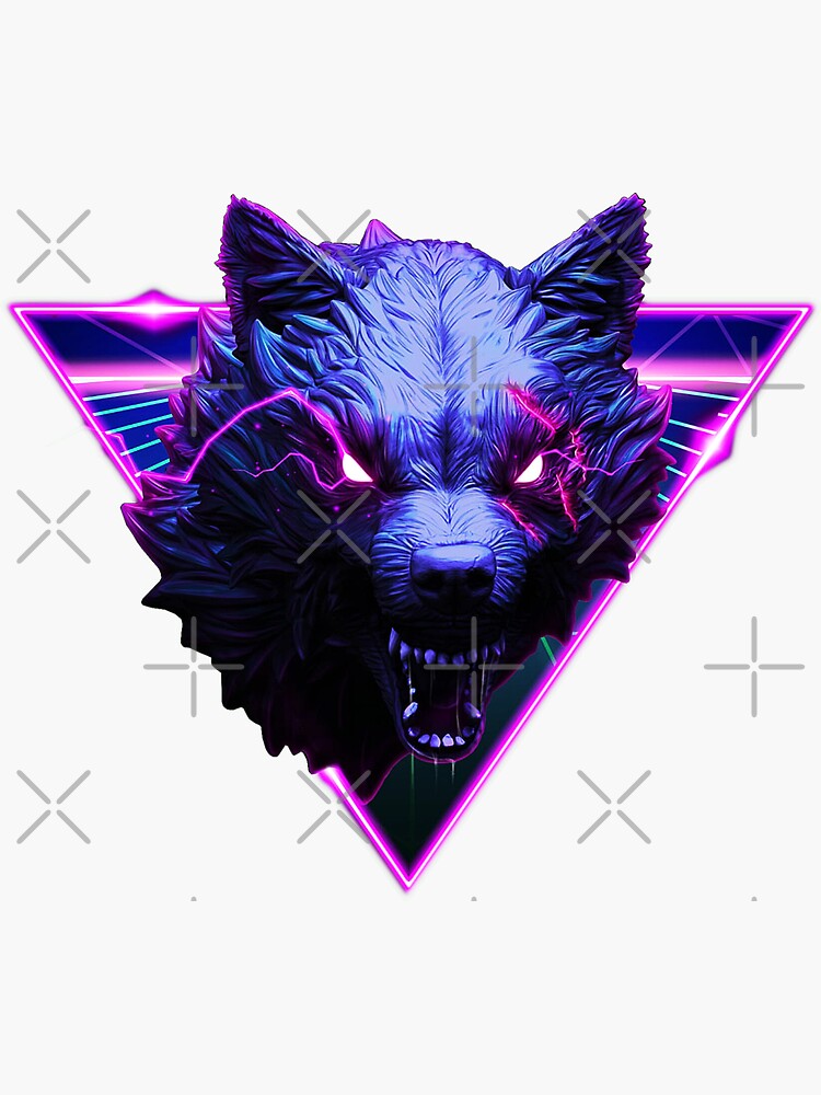 "Retrowave Neon Wolf" Sticker by RPG-Designs | Redbubble
