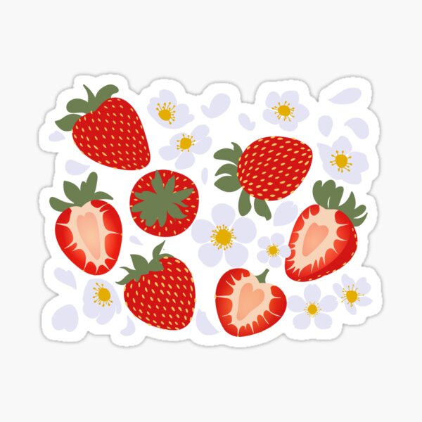 "strawberries" Sticker by therabbitwatch1 | Redbubble