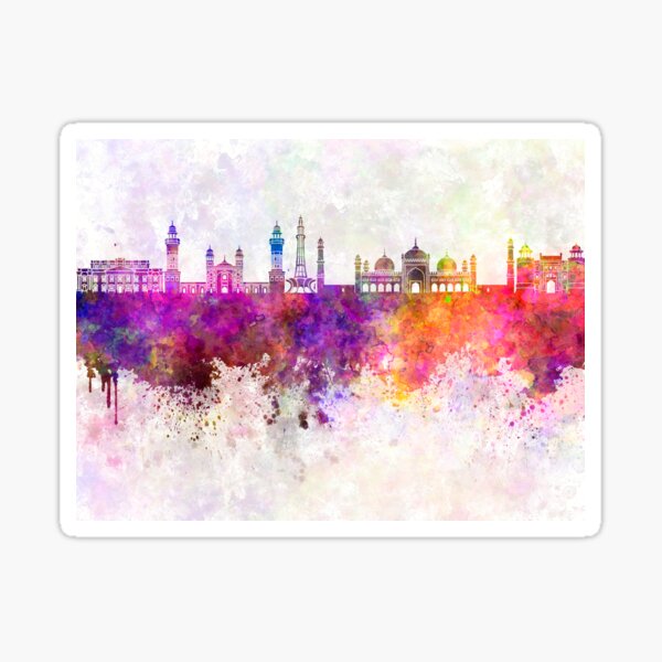 "Lahore skyline in watercolor background" Sticker by paulrommer | Redbubble