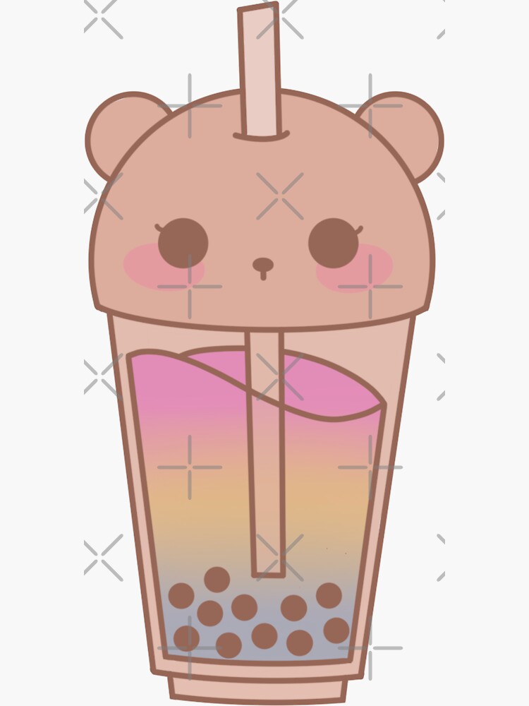 "Subtle pan boba tea bear lid" Sticker by clotheslinepole | Redbubble