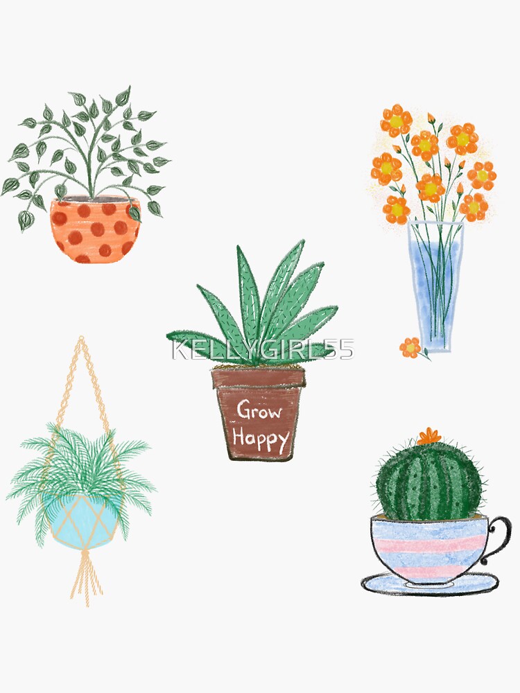 "Sticker Pack Grow Happy Plants, Succulents" Sticker for Sale by ...
