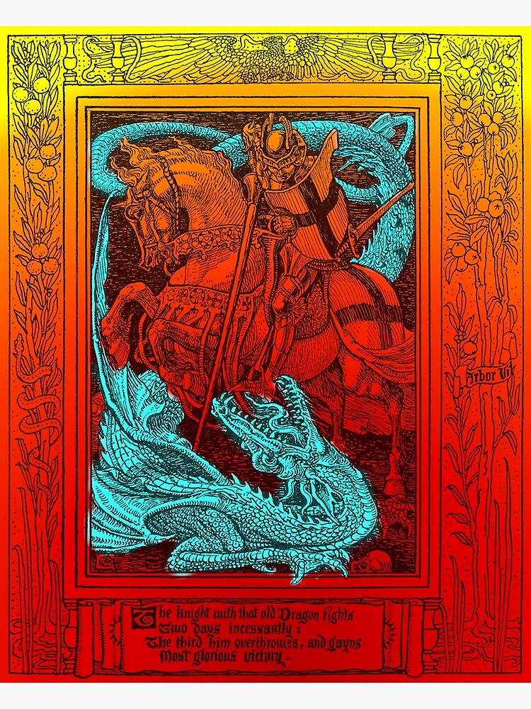 "Knight Slaying Dragon Vintage Fantasy Swords and Sorcery Woodcut ...
