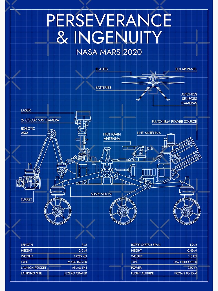 "Perseverance & Ingenuity - MARS 2020 (Blueprint)" Poster for Sale by ...