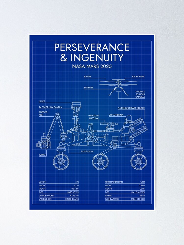 "Perseverance & Ingenuity - MARS 2020 (Blueprint)" Poster for Sale by ...