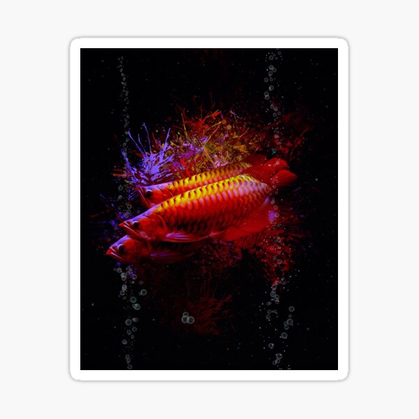 "Three Golden Red Arowana Fish Vertical Portrait " Sticker by Digital ...
