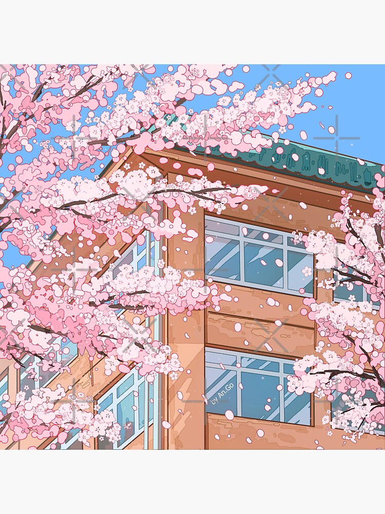 "Japanese high school and cherry blossom blossom " Sticker for Sale by ...