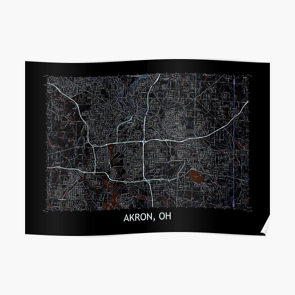 "Akron, OH Topographical Map Dark" Poster by PGHPhotoCo | Redbubble