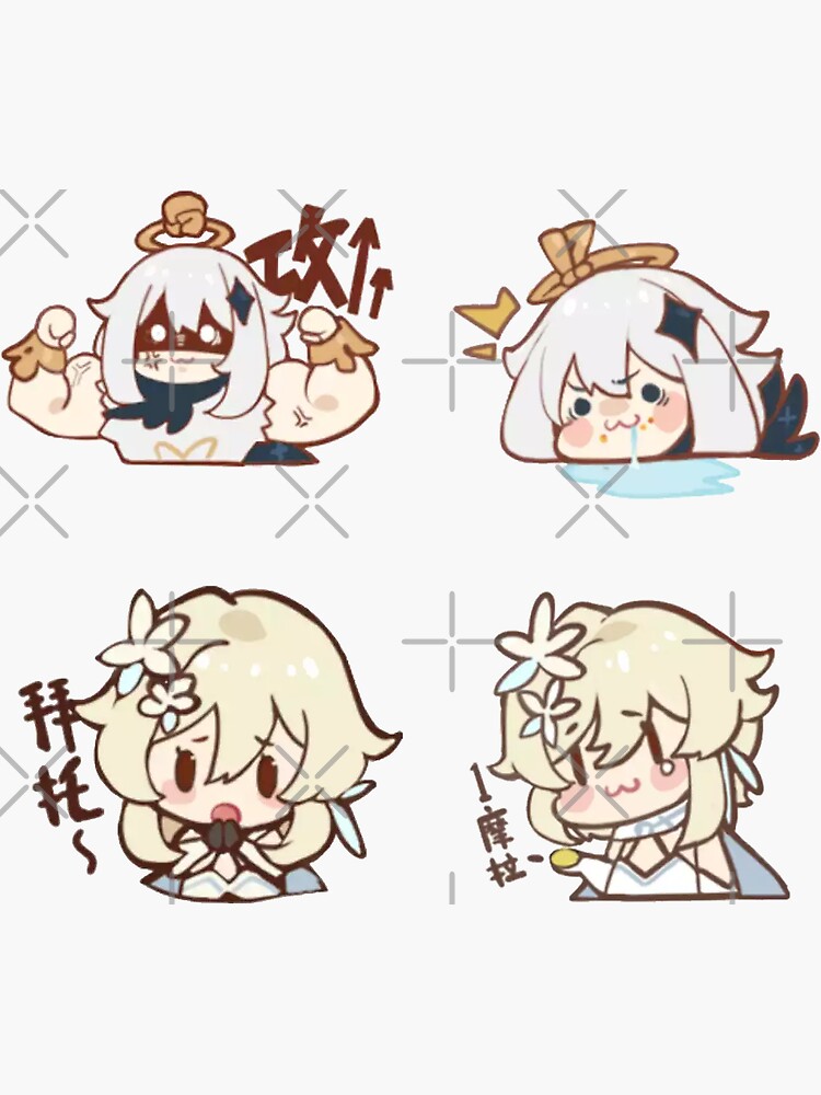 "Genshin Impact Paimon/Lumine emotes " Sticker by milkqtea | Redbubble