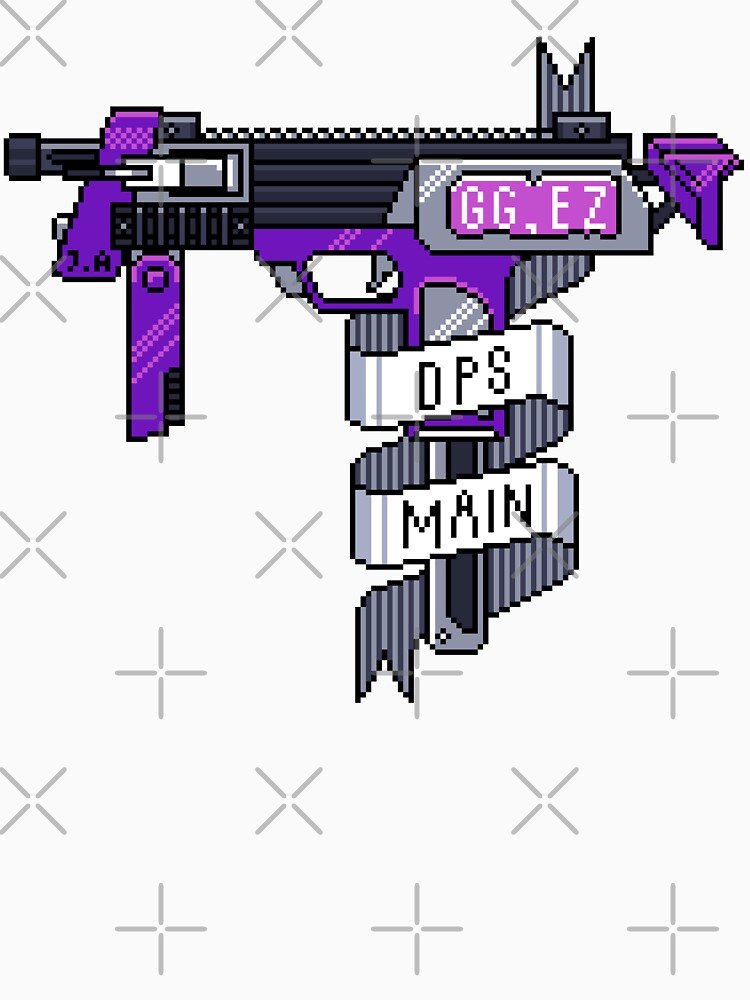 "DPS Main Gamer Purple Green Pixel Art Submachine Gun" T-shirt for Sale ...