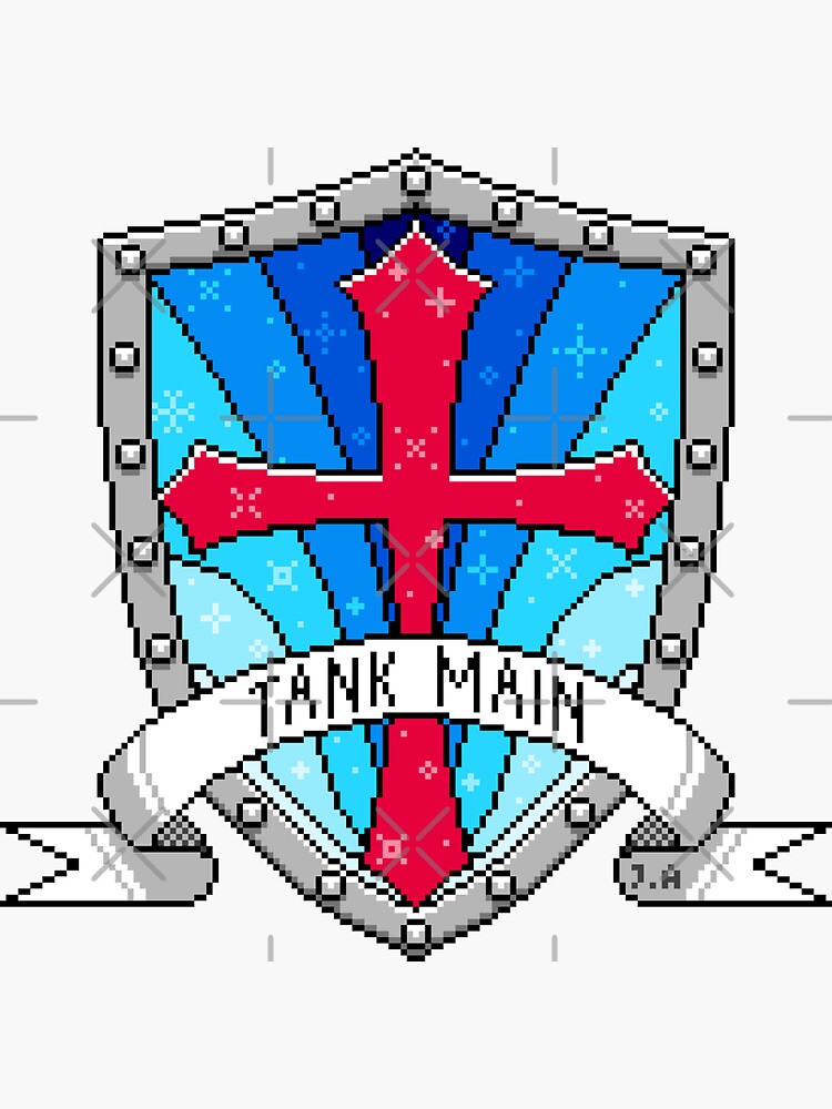 "Tank Main Gamer Red Blue Pixel Art Shield Banner" Sticker for Sale by ...