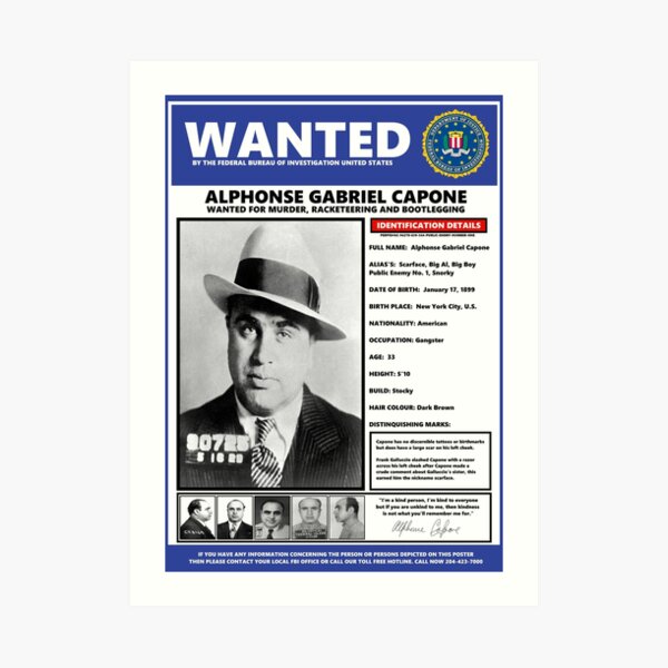 "Al Capone Wanted Poster High Quality" Art Print for Sale by ...