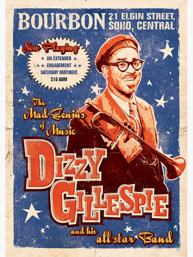 "Dizzy Gillespie Vintage Poster" Sticker by food-for-jazz | Redbubble