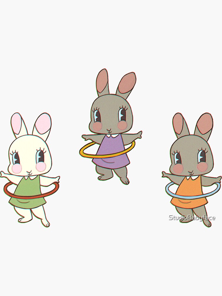 "Hula Hooping Bunny Friends" Sticker for Sale by StudioBabyface | Redbubble