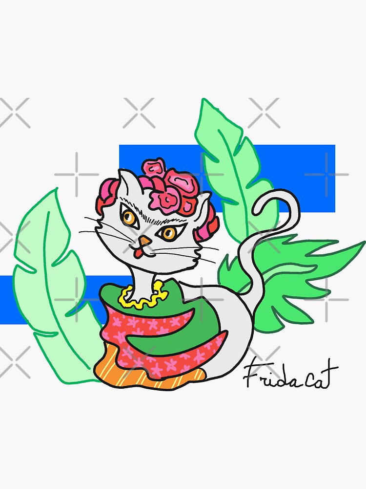 Pegatina «Dibujo de gato - Frida Kahlo inspiró 1» de milathi | Redbubble