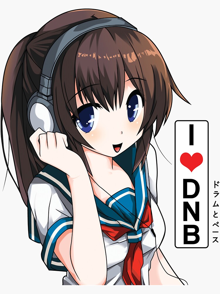 "ANIME DJ - I LOVE DNB" Sticker for Sale by BLICK-DESIGNS | Redbubble