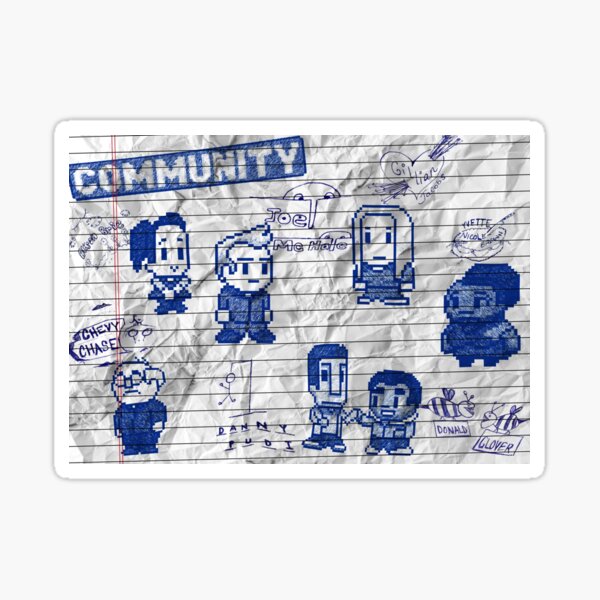 "Community Doodles - 8 bit style" Sticker for Sale by Apogeesus | Redbubble