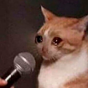 "Cat meme with microphone" Sticker by valwerty | Redbubble