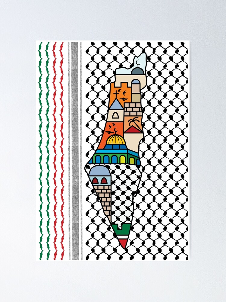 "I Love Palestine My Homeland Palestinian Map with Kufiya Hatta Pattern ...