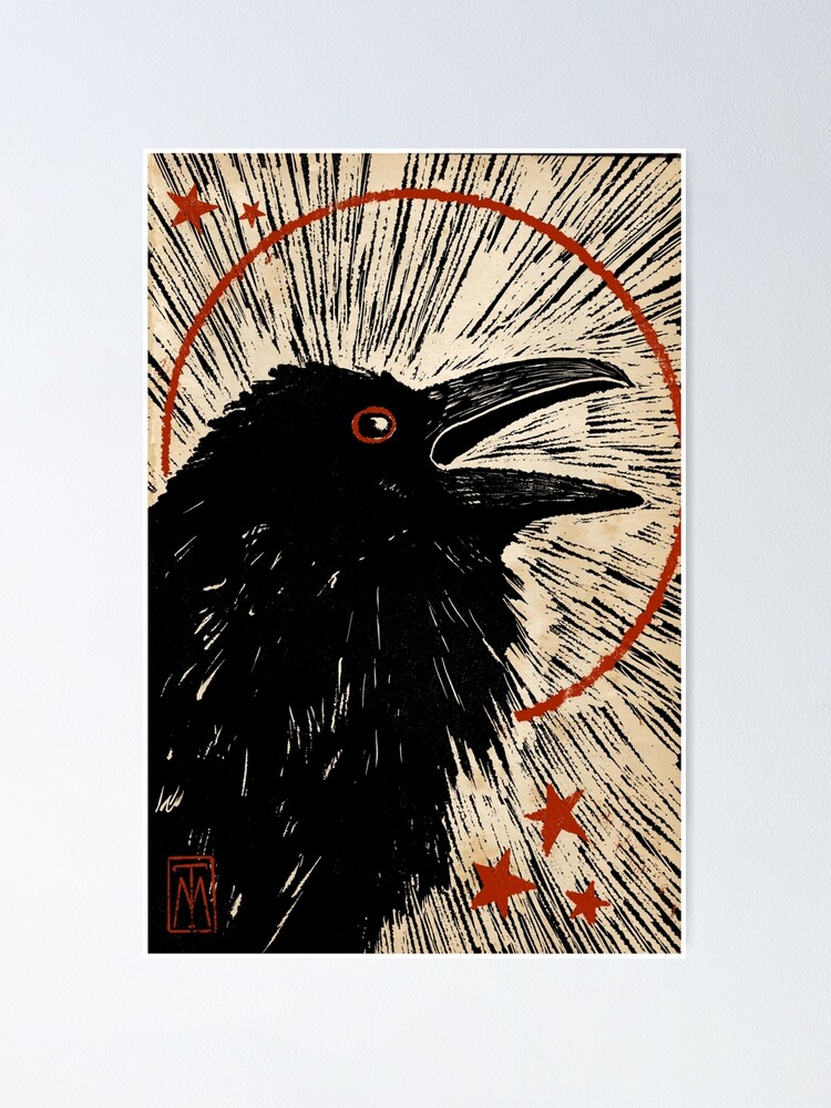 "Woodcut Crow III" Poster for Sale by Mary Traverse | Redbubble