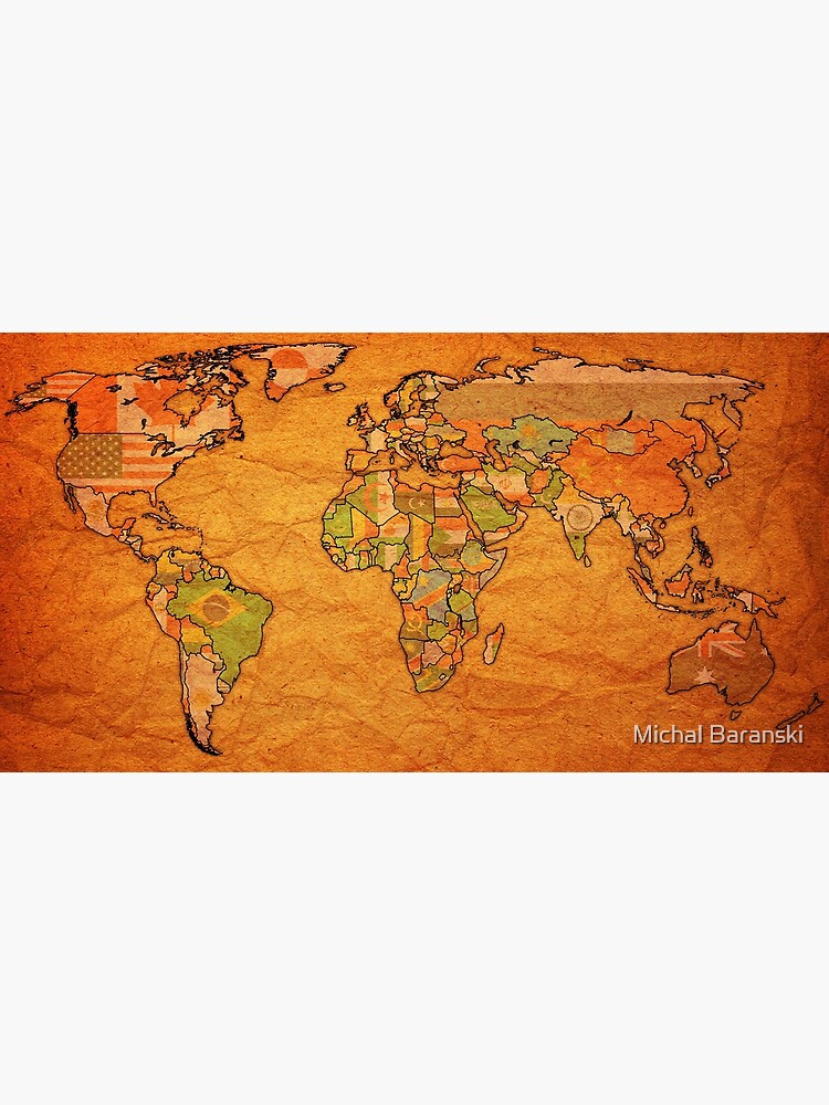 "vintage world map with flags" Poster for Sale by MichalBaranski ...