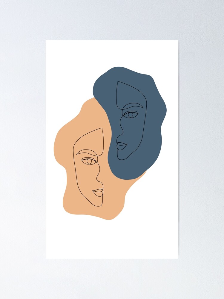 "Minimalist one line face - two halves of the face" Poster for Sale by ...