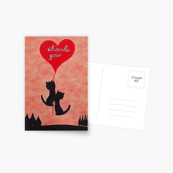 "Danke Katzen-Karte: Danke Herz-Karte, danke Katzen" Postkarte von ...
