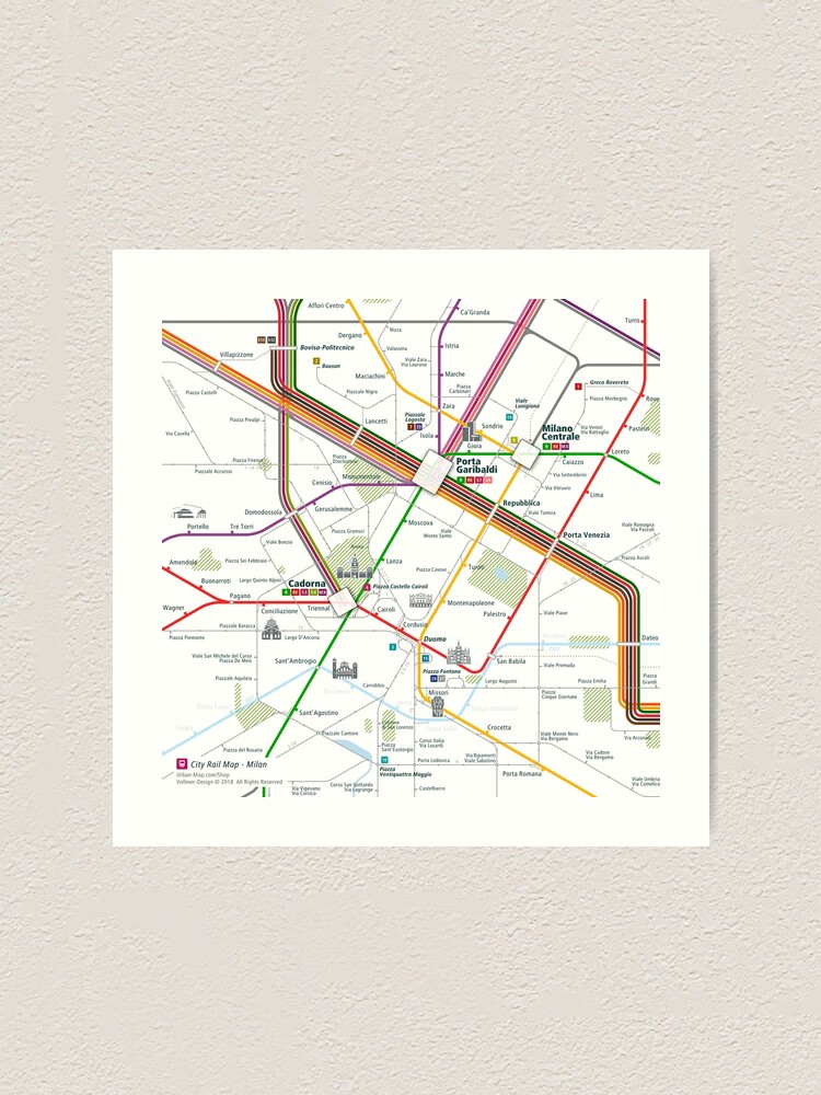 "Milan City Rail Map Square" Art Print for Sale by AnsgarVollmer ...
