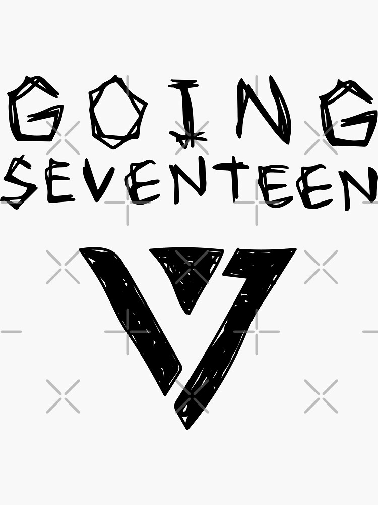 "GOING SEVENTEEN BLACK name & logo" Sticker for Sale by olympiarivers ...