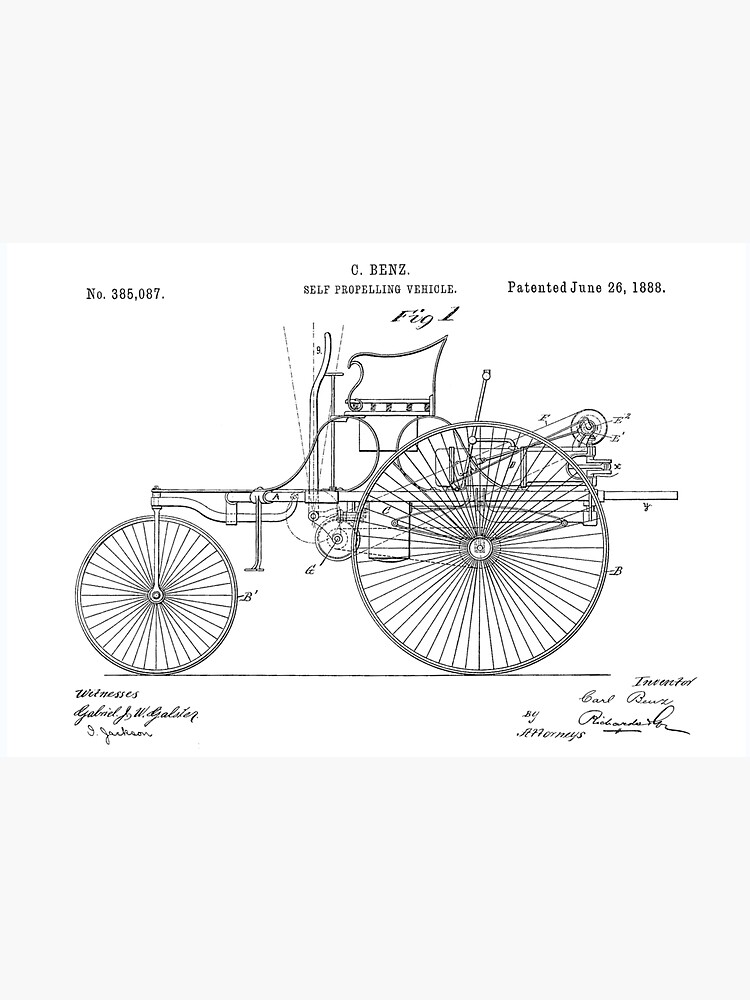 "Benz 1888 self propelling vehicle, original patent drawing original ...