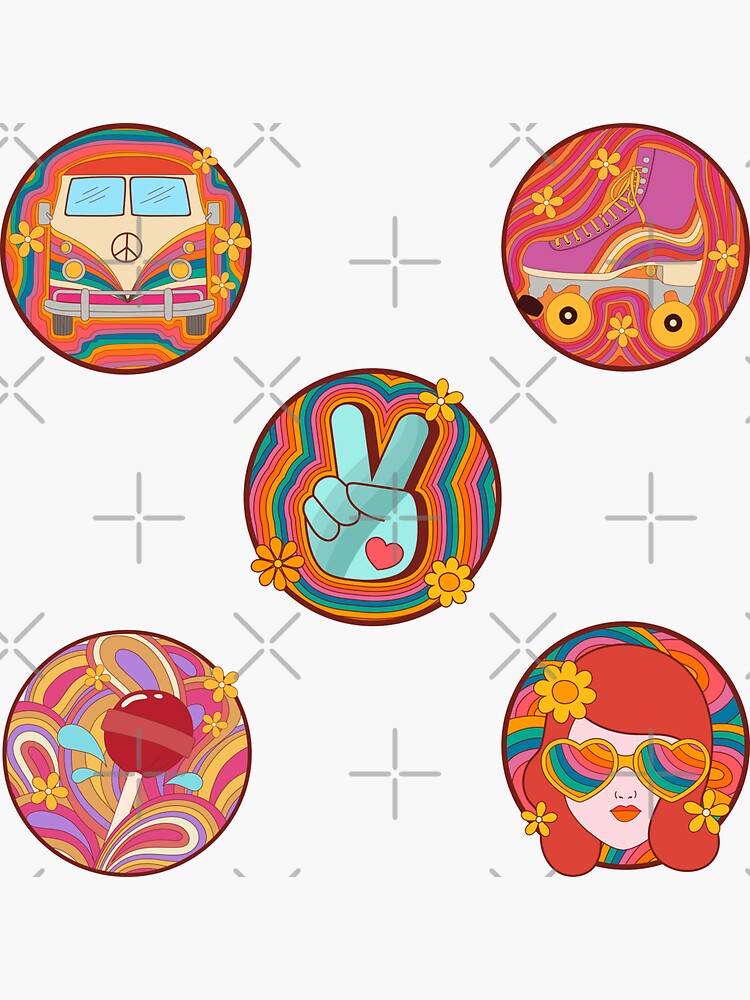 "Peaceful Stickers Pack Stickers stickerspack 70 S Pack Groovy Peace ...