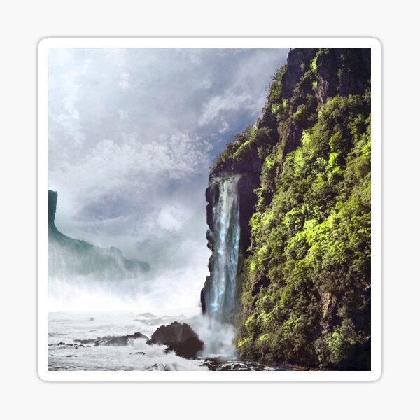 "Mountains and waterfalls" Sticker by jamesssekamatte | Redbubble