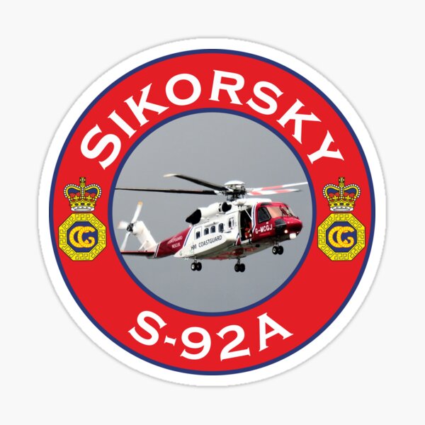 "Sikorsky S-92A HM Coastguard Helicopter 1" Sticker for Sale by ...