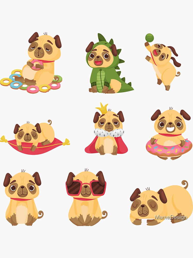 "Funny Pug sticker pack" Sticker for Sale by MameDesign | Redbubble