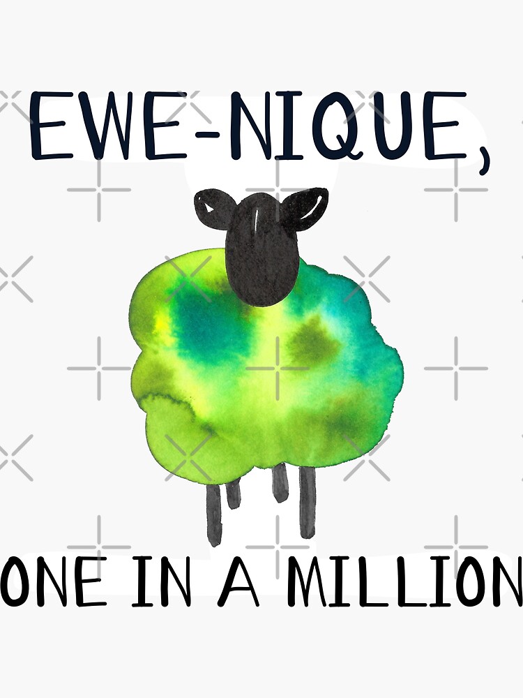 "Ewe-Nique, One in a Million Green Watercolor painted sheep" Sticker ...