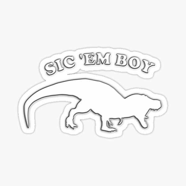 "White T-Rex Dinosaur Sic 'Em Boy On Black" Sticker for Sale by ...