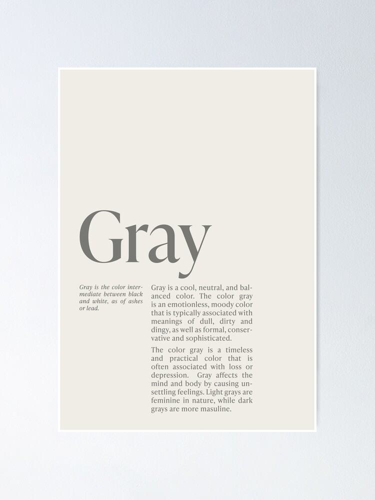 "Gray Color Typography Definition" Poster for Sale by StudioSimply ...