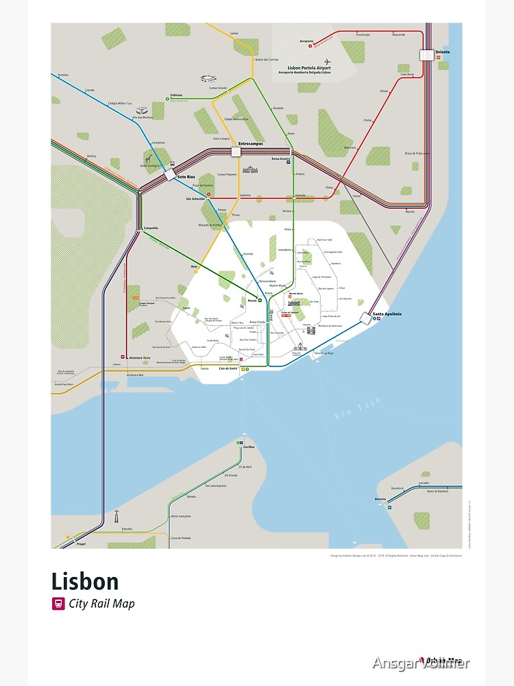 " Lisbon City Rail Map Poster" Art Print for Sale by AnsgarVollmer ...