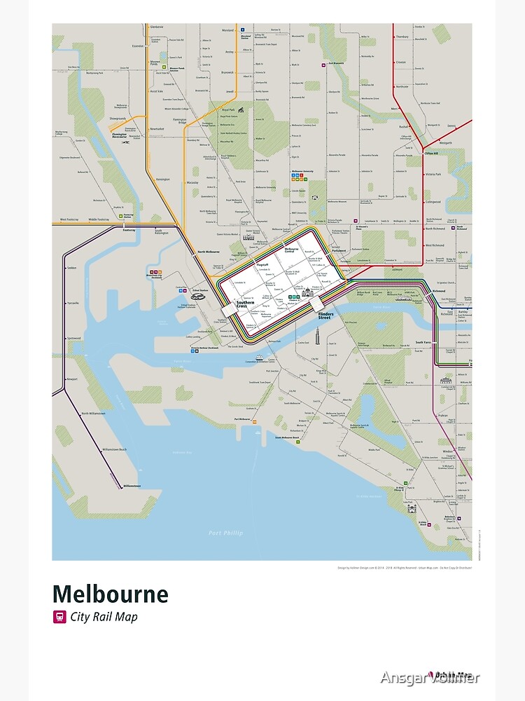 Lámina fotográfica « Póster Mapa de trenes de la ciudad de Melbourne ...