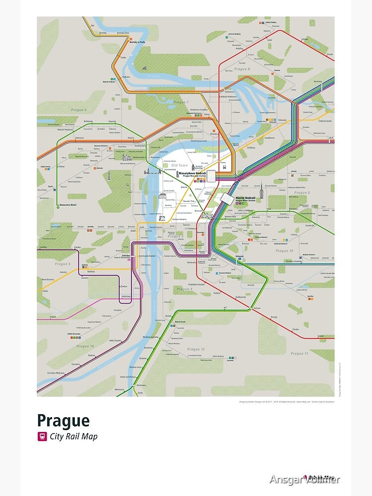 " Prague City Rail Map Poster" Poster for Sale by AnsgarVollmer | Redbubble