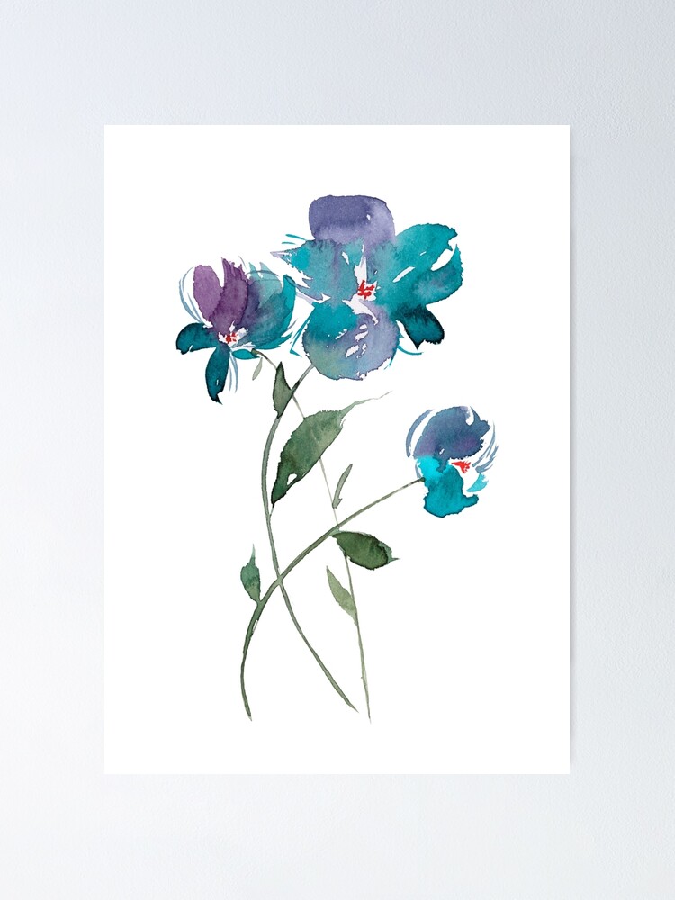"Teal Watercolor Flowers Painting" Poster for Sale by Alishathunem ...