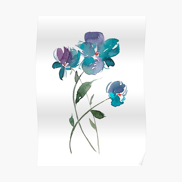 "Teal Watercolor Flowers Painting" Poster for Sale by Alishathunem ...