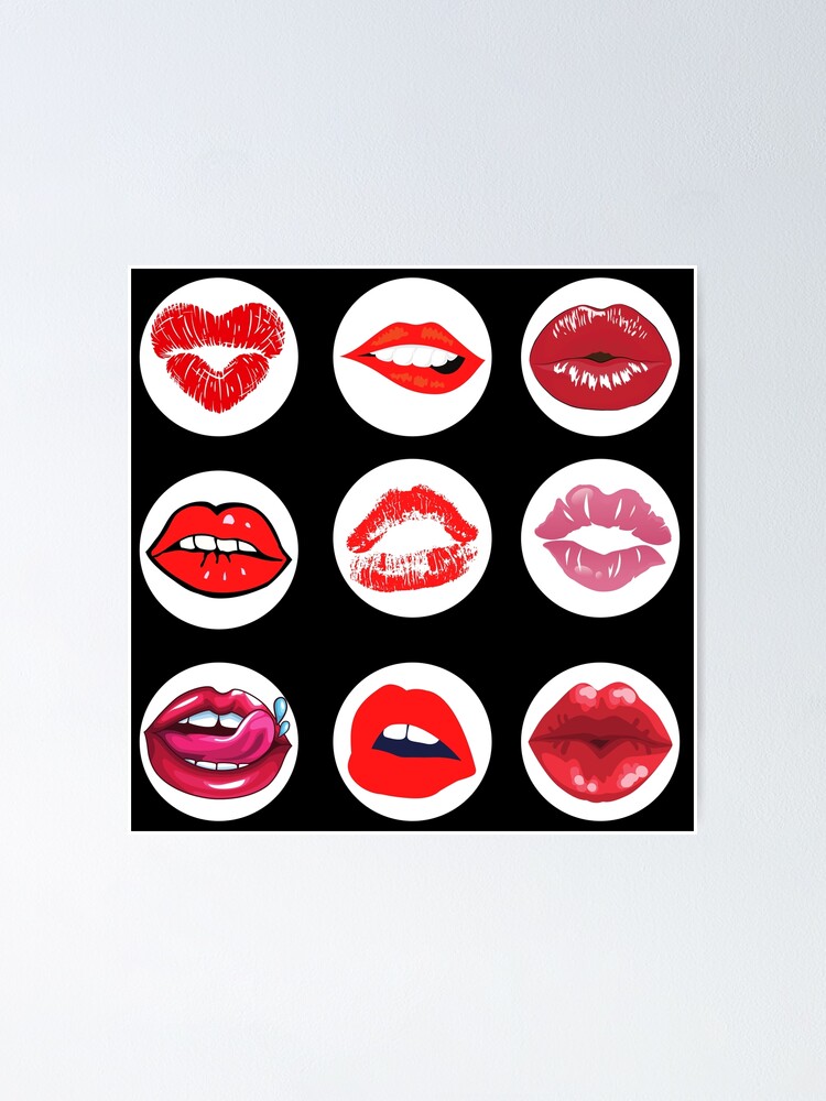 "funny kissing lips sticker pack" Poster by farhadaali | Redbubble